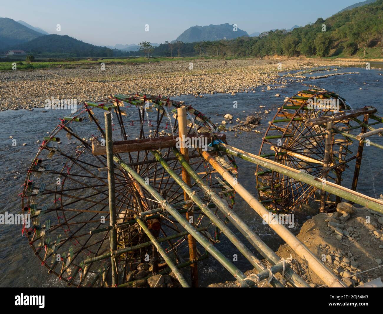 Vietnam, Pu Luong Nature Reserve. Water wheel on the Cham River Stock ...