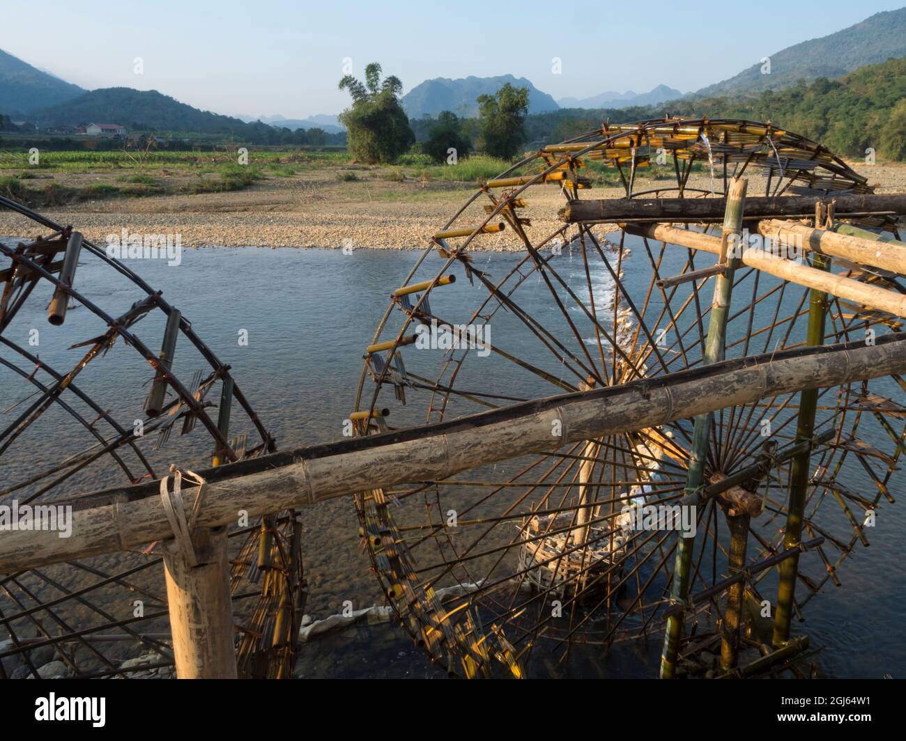 Asia, Vietnam, Pu Luong Nature Reserve, Water wheel on the Cham River ...