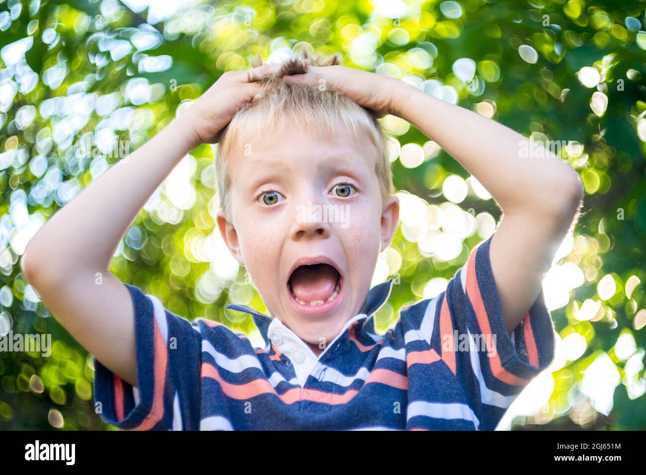 Child expressing surprise and happiness.Emotional boy Stock Photo - Alamy