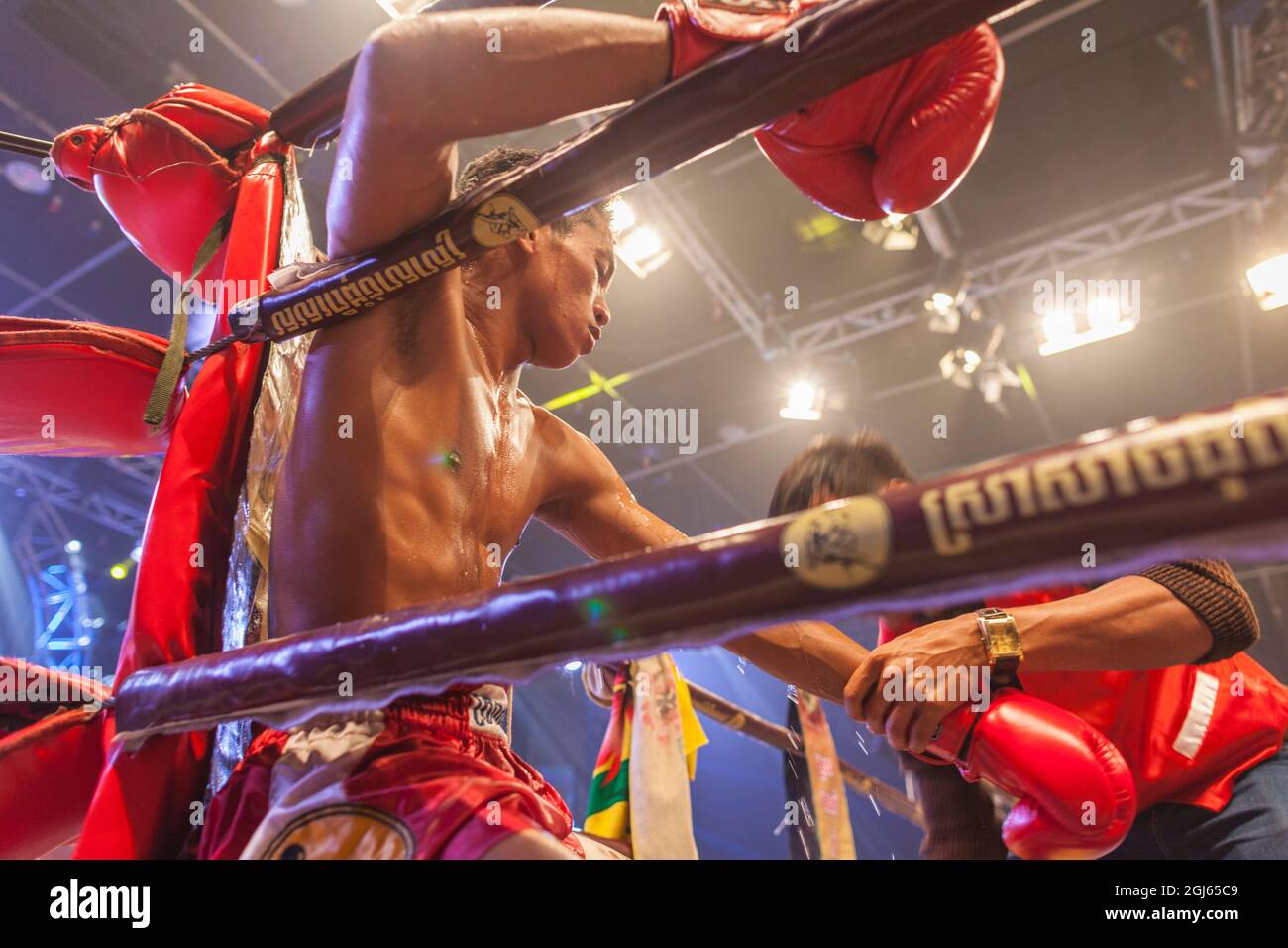 Cambodia, Phnom Penh. Cambodian kickboxing match, pradal serey ...
