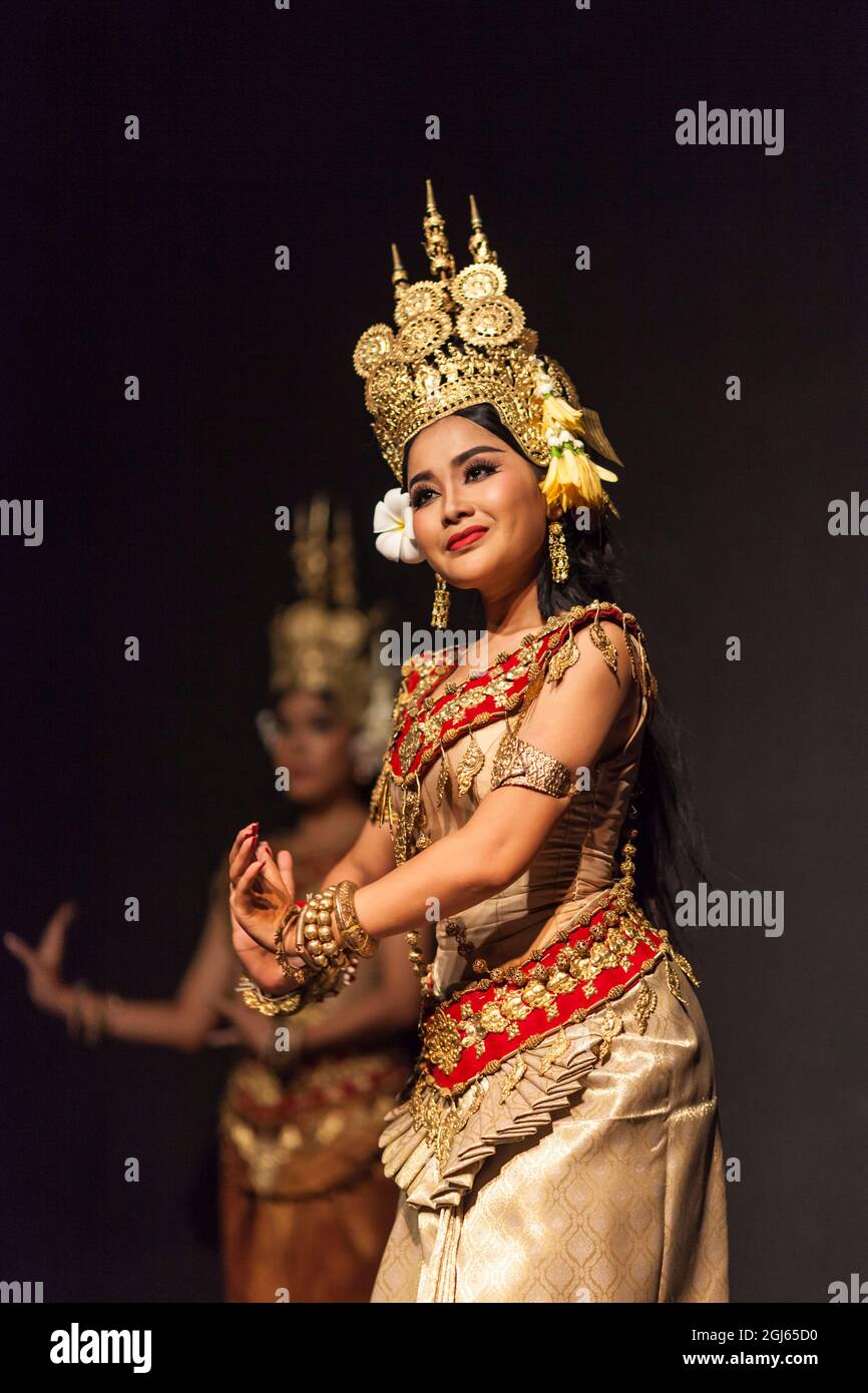 Cambodia, Phnom Penh. Traditional dance performance, Apsara dancer ...