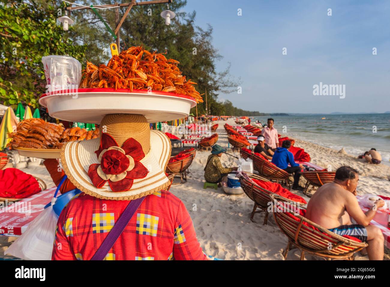 Cambodia, Sihanoukville. Serendipity Beach, beach seafood vendor Stock ...
