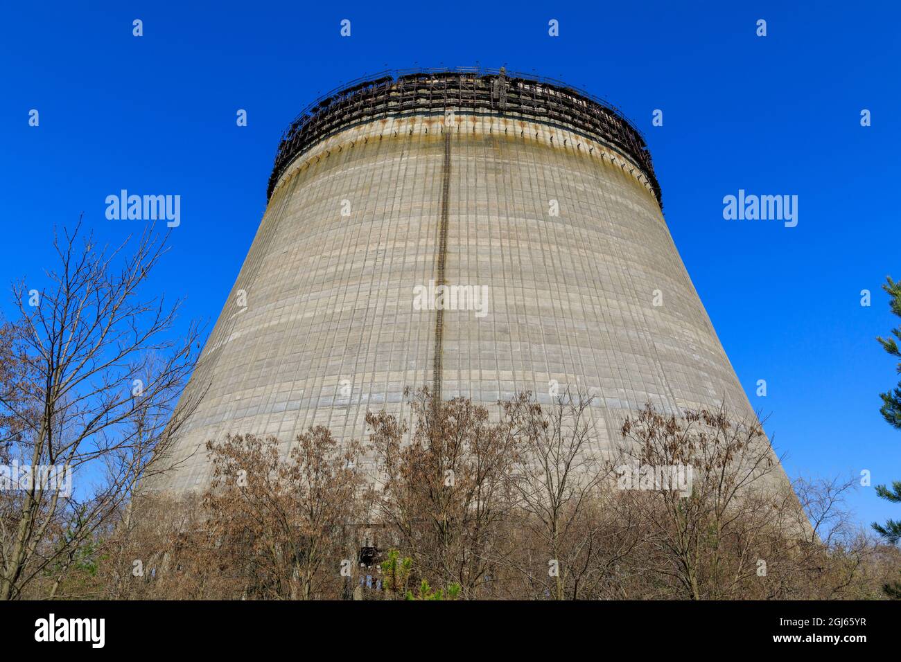 Ukraine, Pripyat, Chernobyl. Unfinished cooling tower for reactors 5 ...
