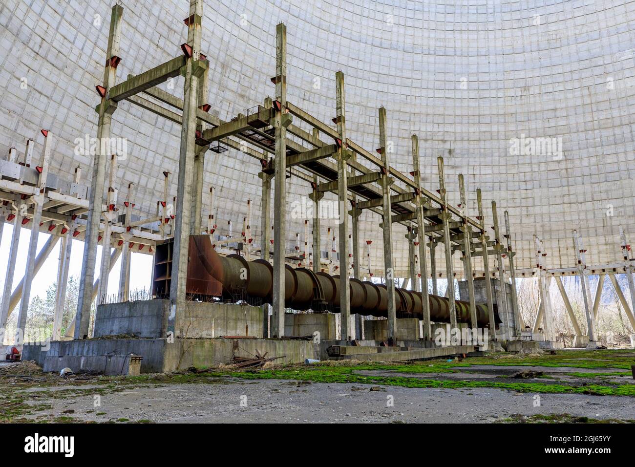 Ukraine, Pripyat, Chernobyl. Inside the unfinished cooling tower for ...