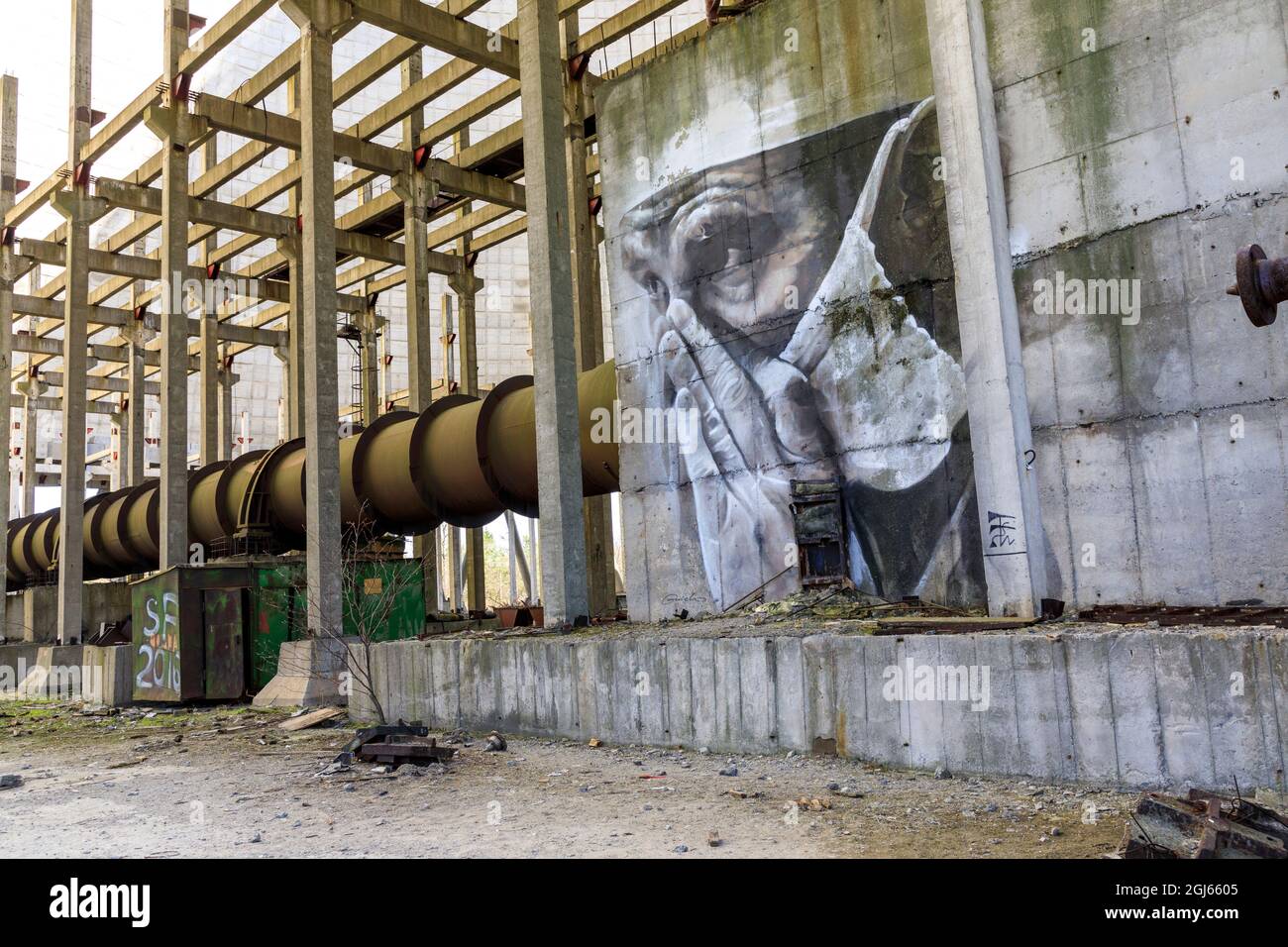 Ukraine, Pripyat, Chernobyl. Inside the unfinished cooling tower. A ...
