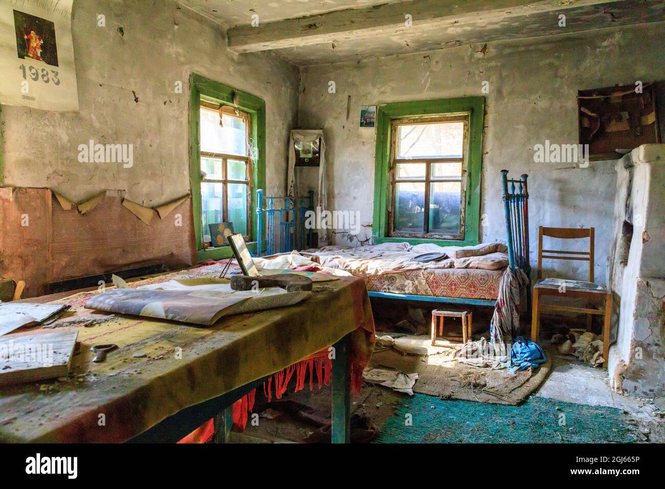 Ukraine, Pripyat, Chernobyl. Abandoned home interior. Calendar from ...