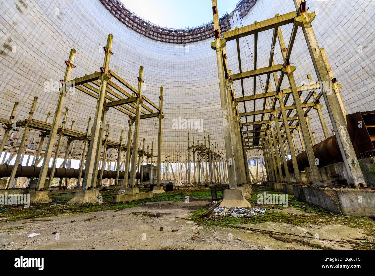 Ukraine, Pripyat, Chernobyl. Inside the unfinished cooling tower for ...