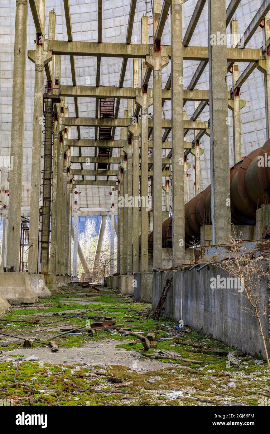 Ukraine, Pripyat, Chernobyl. Inside the unfinished cooling tower for ...
