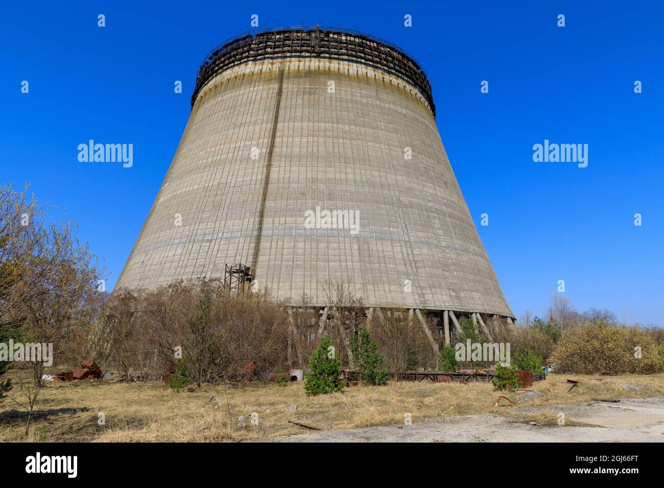 Ukraine, Pripyat, Chernobyl. Unfinished cooling tower for reactors 5 ...