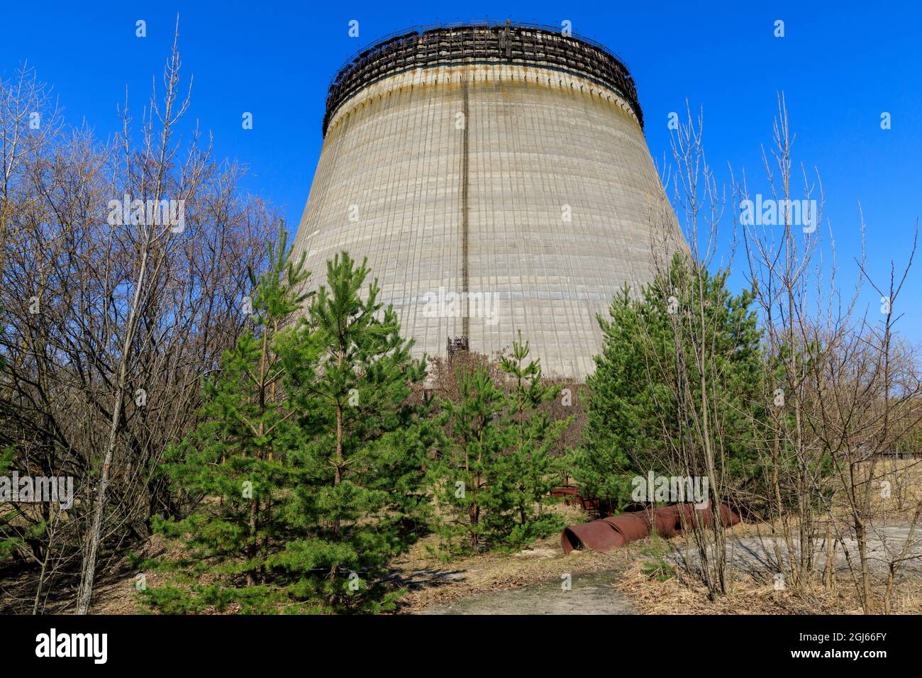 Ukraine, Pripyat, Chernobyl. Unfinished cooling tower for reactors 5 ...