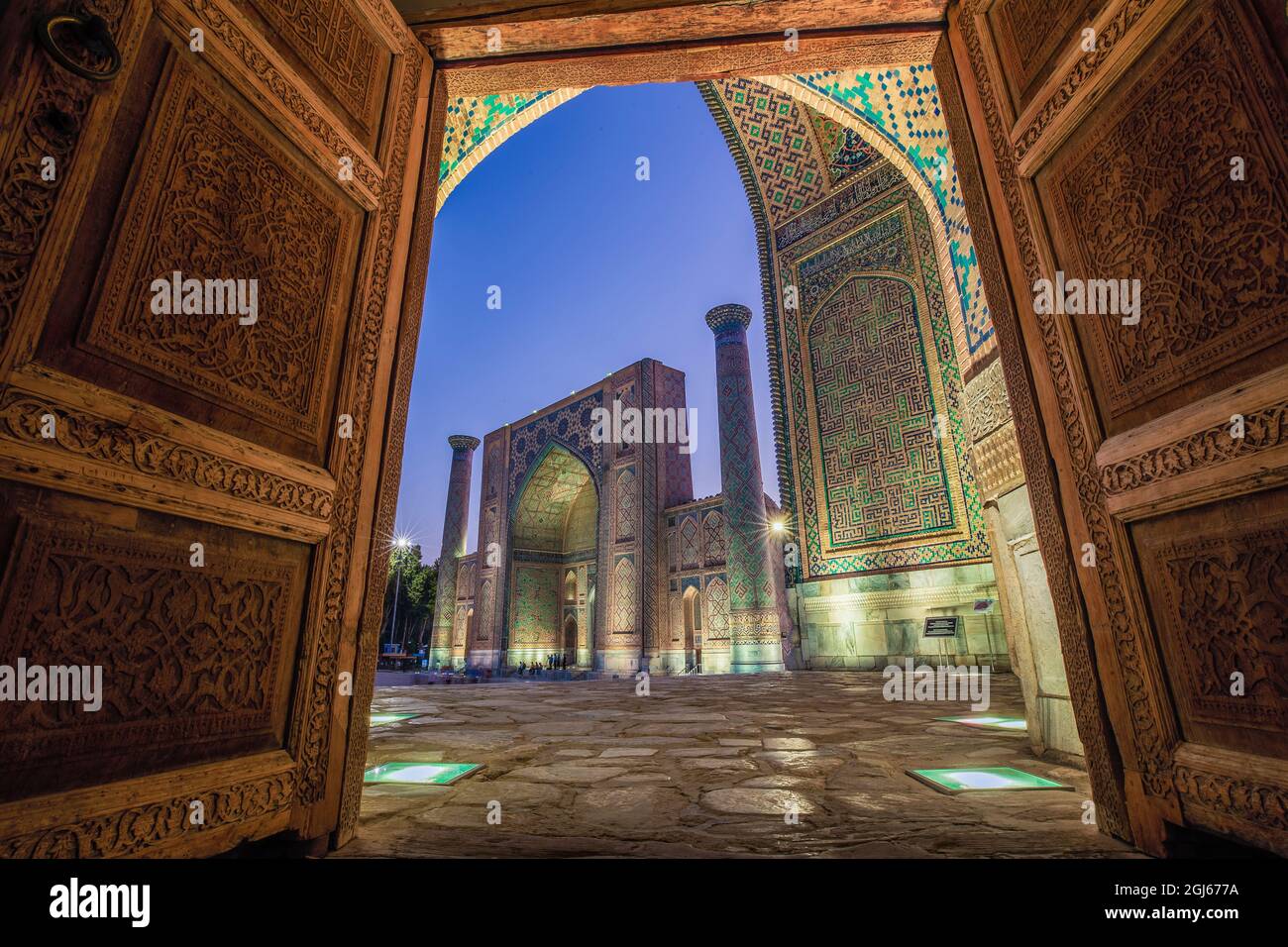 Central Asia, Uzbekistan, Samarkand. Mosque complex at twilight Stock ...