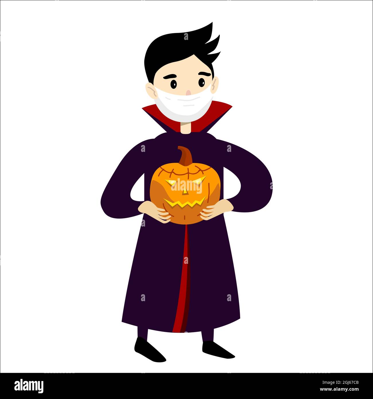 Little boy in halloween vampire costume and wear protective face mask ...