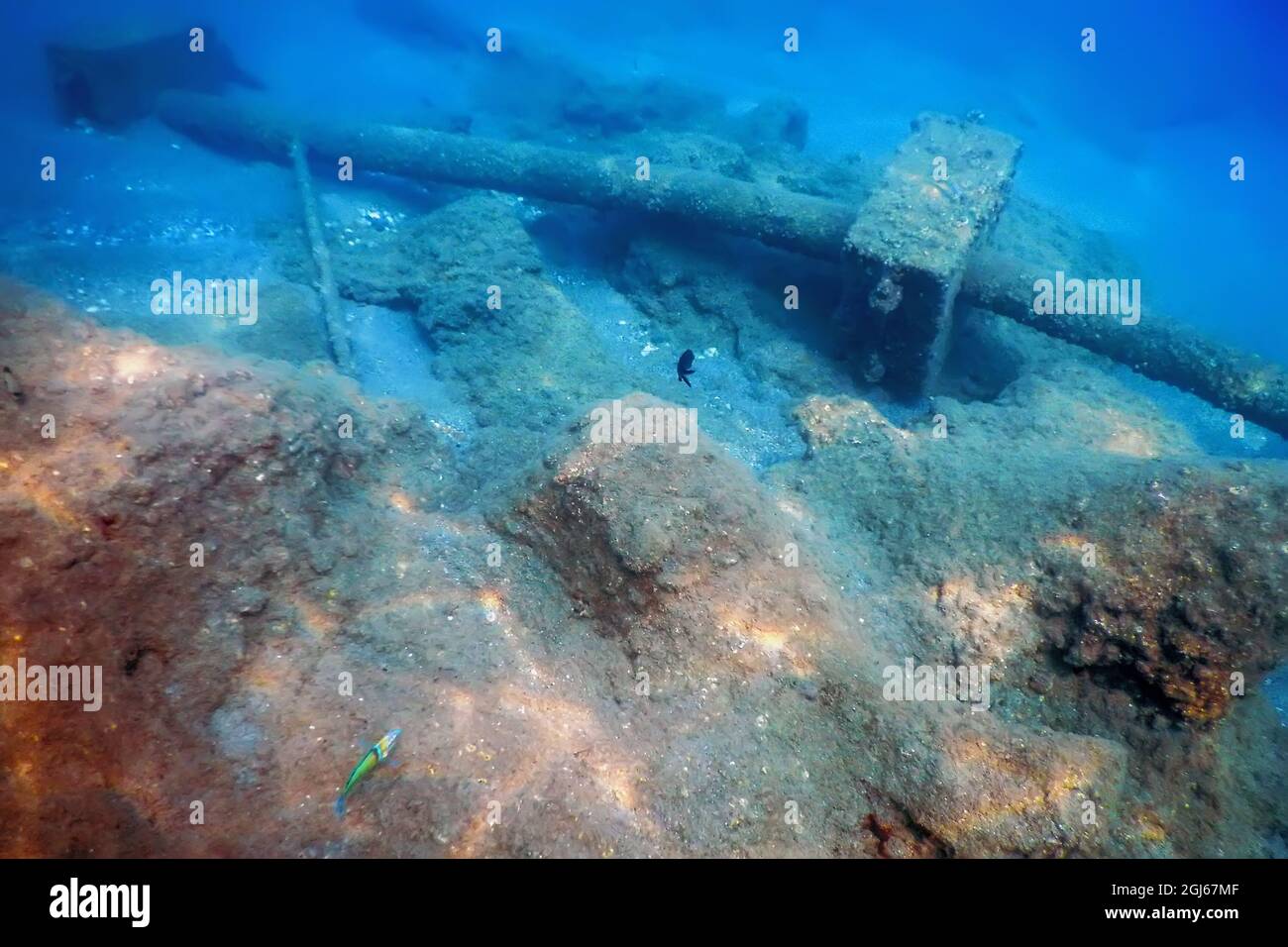 Shipwreck in the Blue Water, Rusty Shipwreck with Growing Corals ...