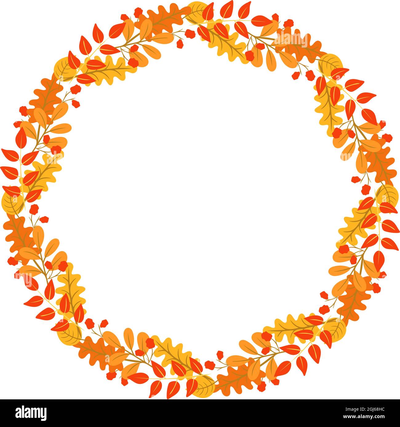 Circular symmetrical rim with autumn leaves. Wreath of assorted bright ...
