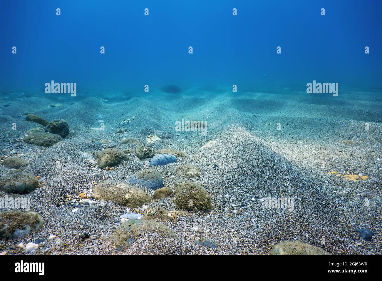 Underwater Blue Ocean, Sandy sea bottom Underwater background Stock ...