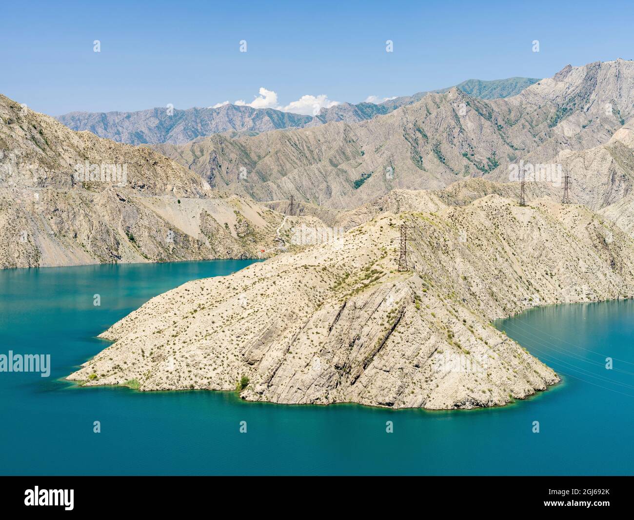 Landscape along the Tien Shan Highway, the Kurpsai Reservoir, at river ...