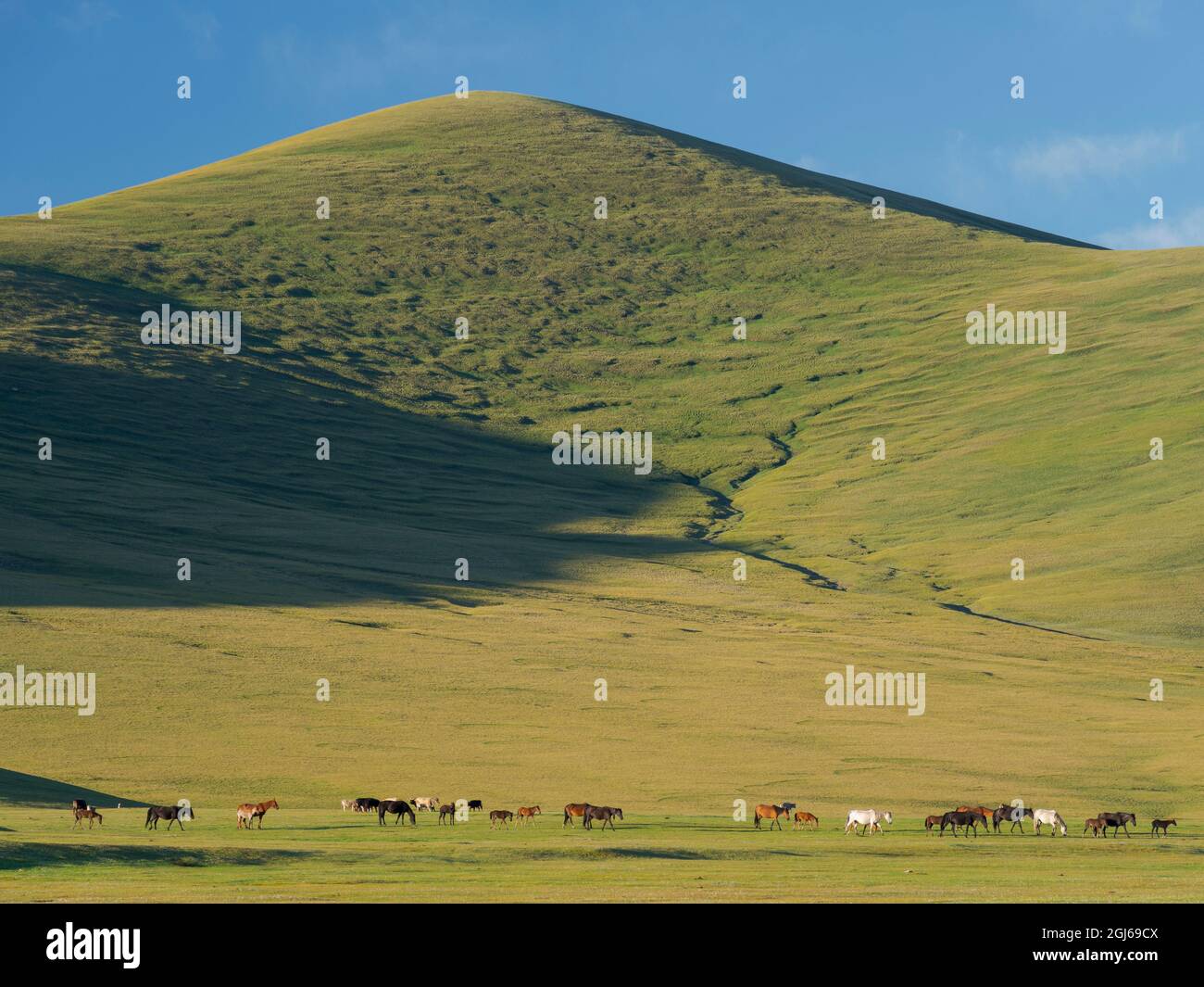 Landscape at lake Song Kol (Son Kul, Songkol, Song-Koel). Tien Shan ...