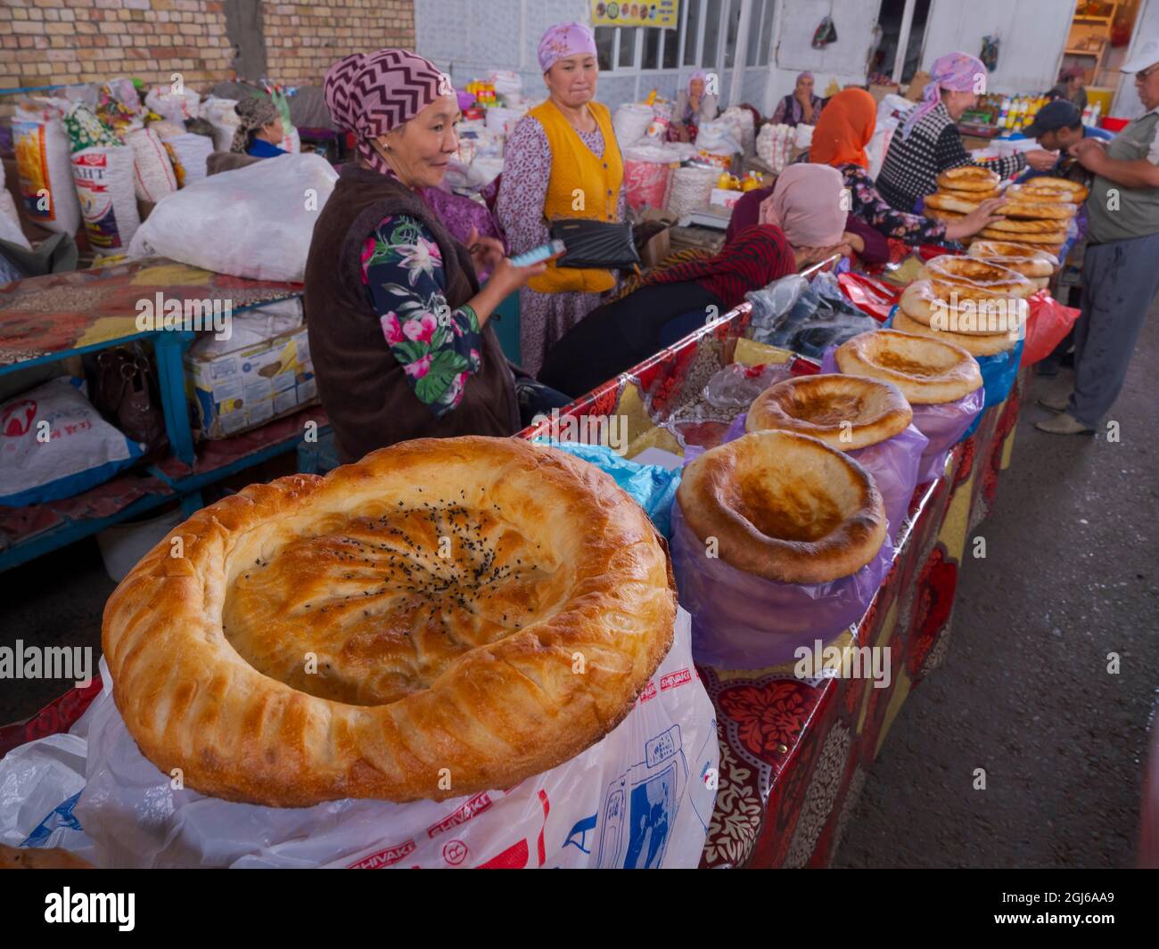 The traditional Bazaar, typical bread called Lepjoschka. City Uzgen ...