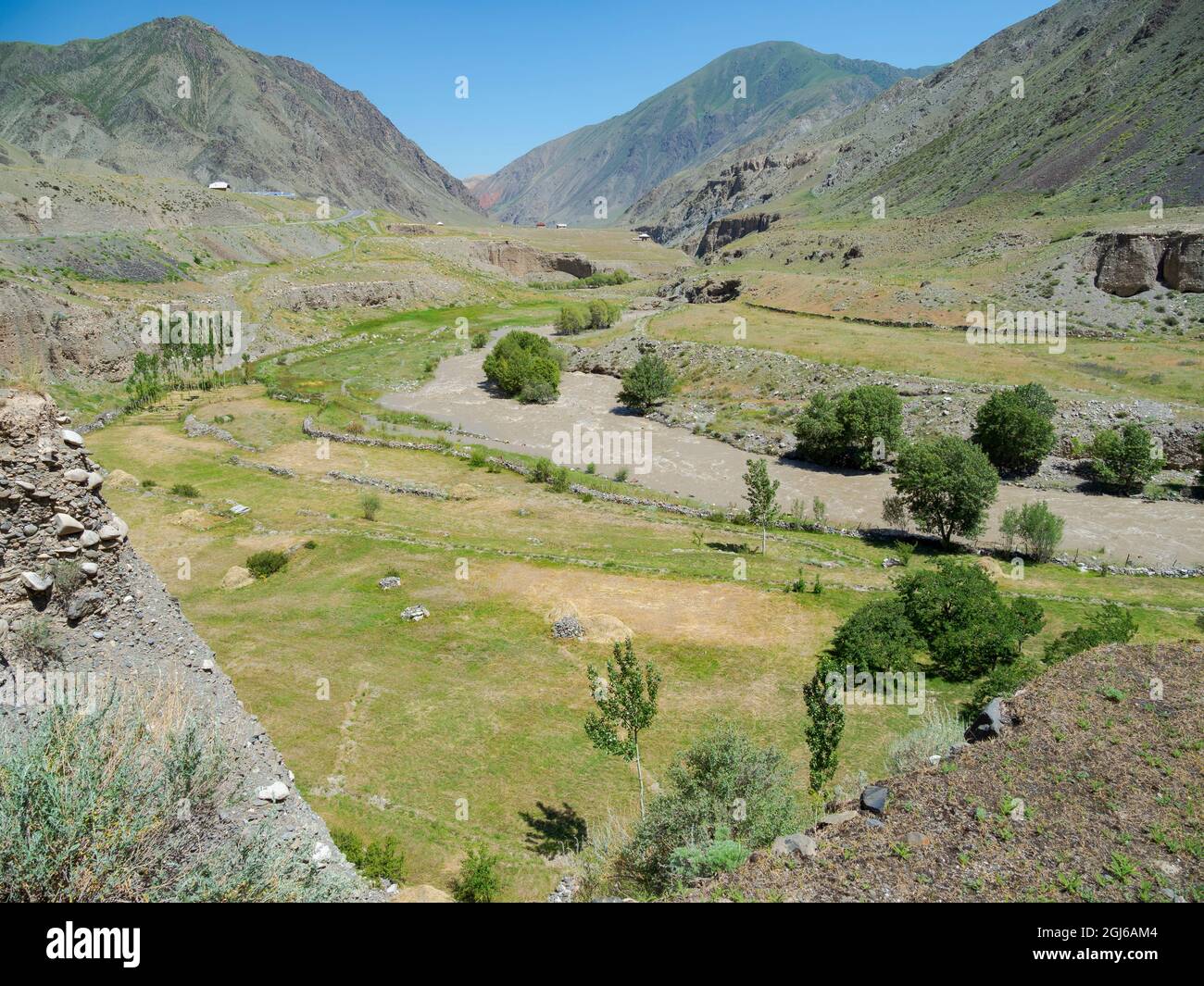 Landscape along the Pamir Highway. The mountain range Tian Shan or ...
