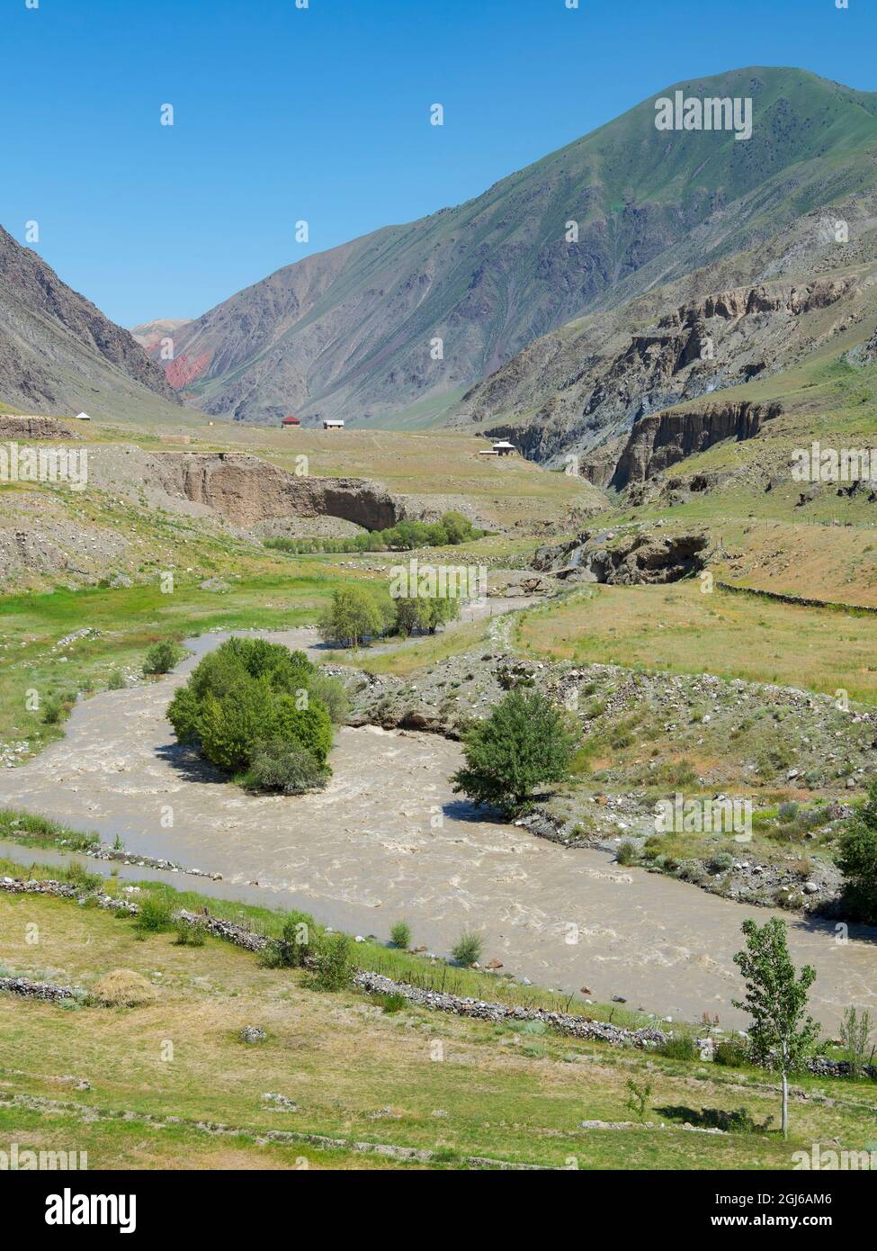 Landscape along the Pamir Highway. The mountain range Tian Shan or ...