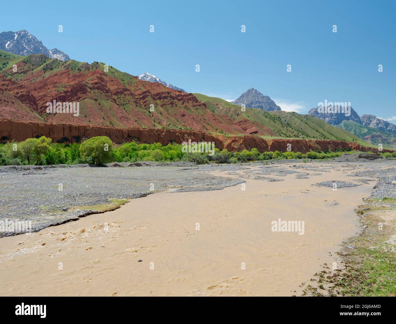 Landscape along the Pamir Highway. The mountain range Tian Shan or ...
