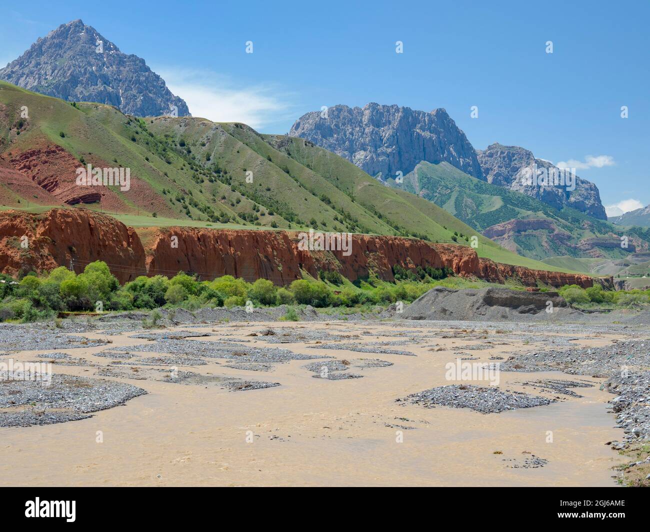Landscape along the Pamir Highway. The mountain range Tian Shan or ...