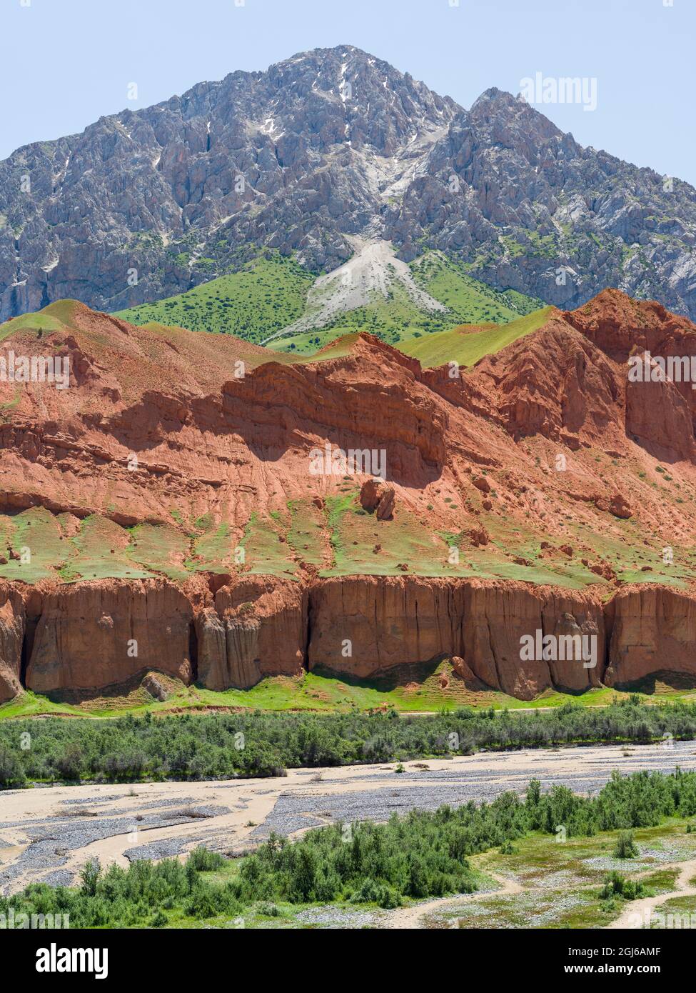 Landscape along the Pamir Highway. The mountain range Tian Shan or ...