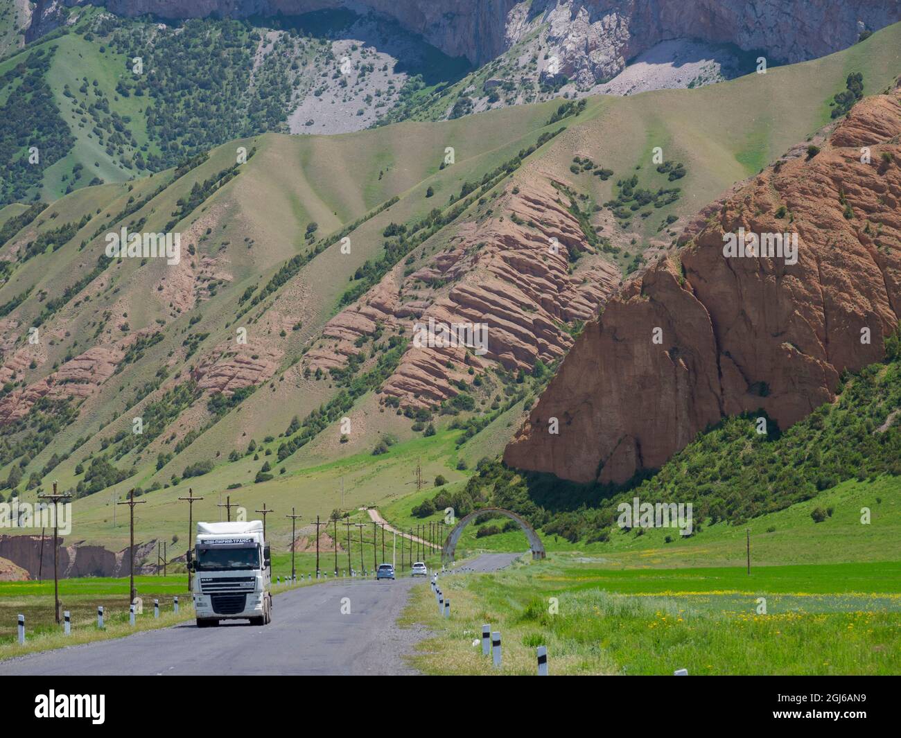 Landscape along the Pamir Highway. The mountain range Tian Shan or ...