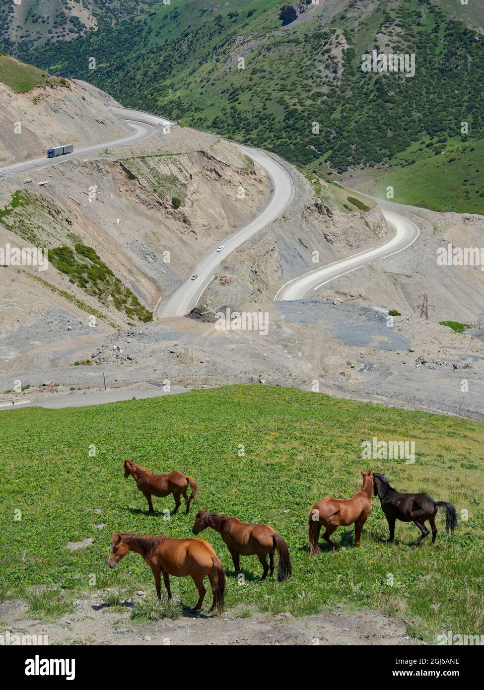 Taldyk mountain pass. Landscape along the Pamir Highway. The mountain ...