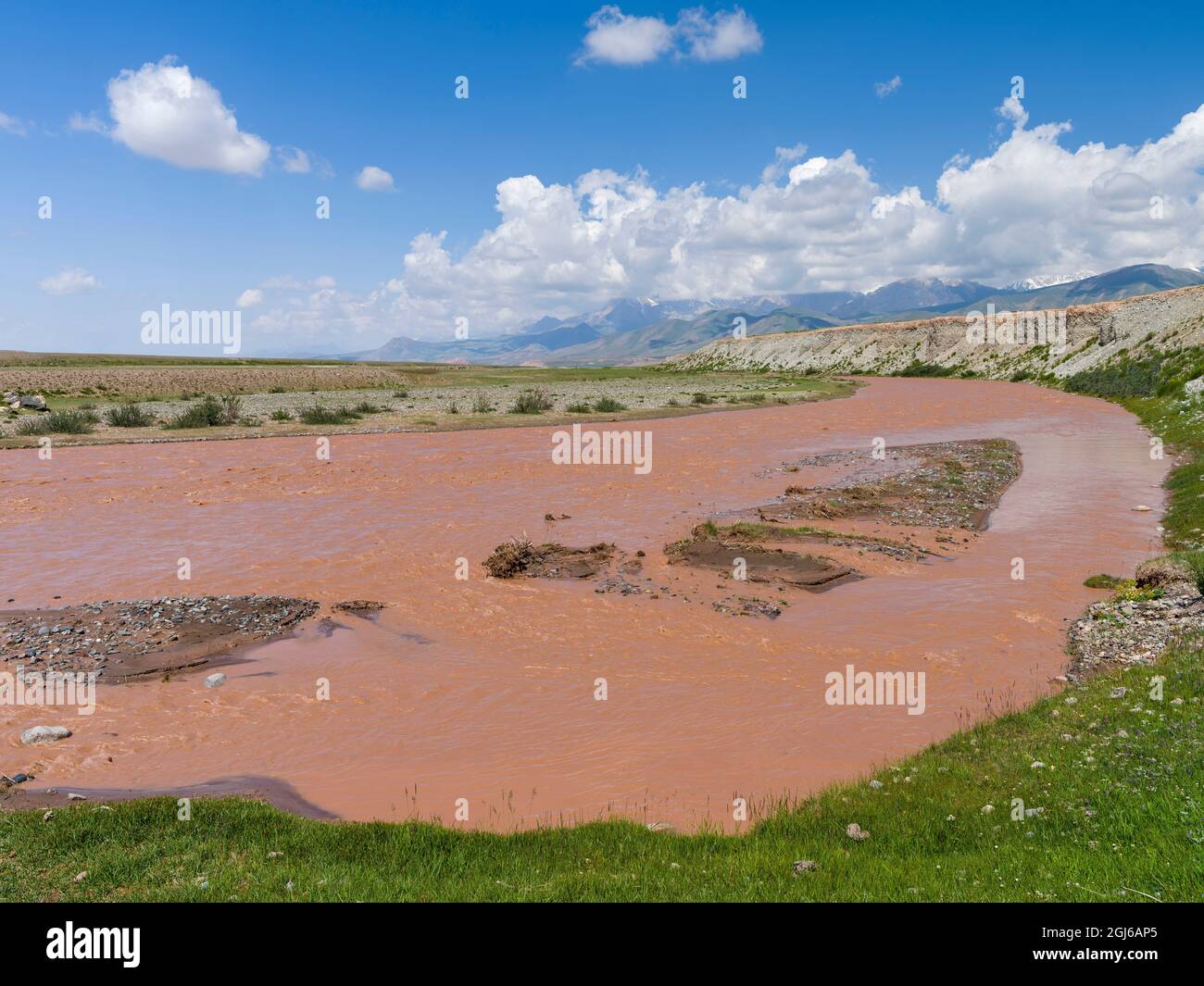 River in Alay Valley, part of Pamir Mountain range. Central Asia ...