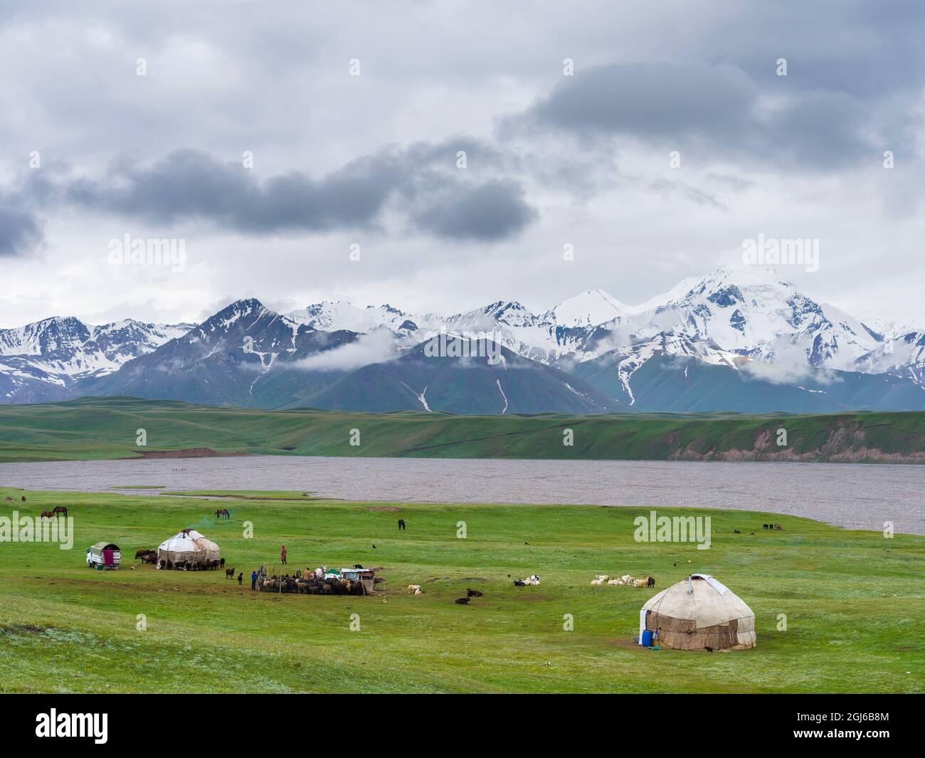 Traditional yurt the Transalai mountains in the background. Alaj valley ...