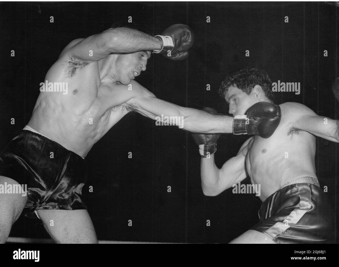 Terry Downes (right) - middleweight boxer with opponent Phil Edwards of ...