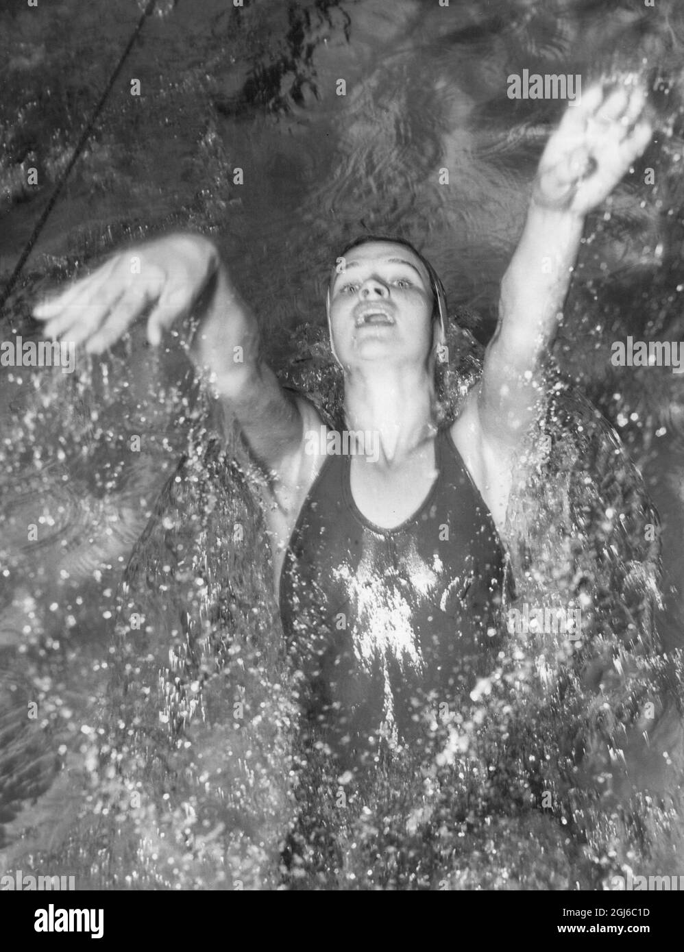 Margaret Edwards British Olympic Swimmer swimming backstroke at ...