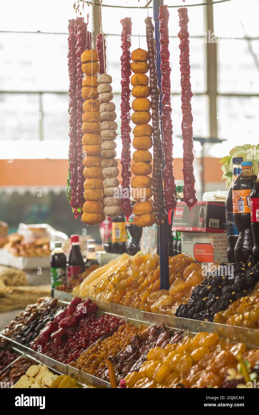 Armenia, Yerevan. G.U.M. Market, sweets and traditional sujukh candy ...