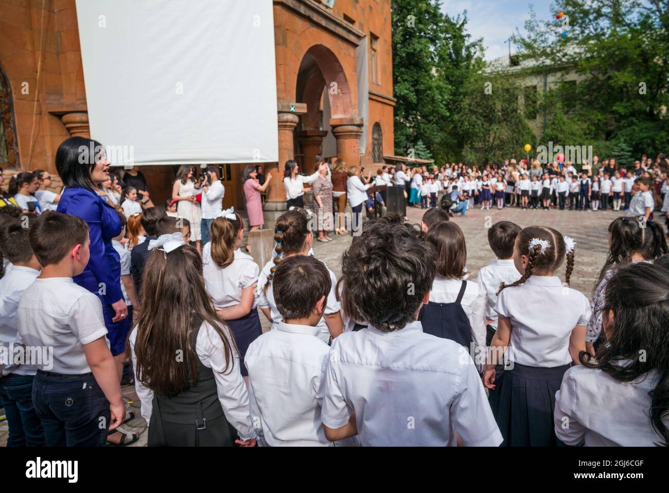 Armenia, Yerevan. Last bell or last day of school ceremonies at public ...