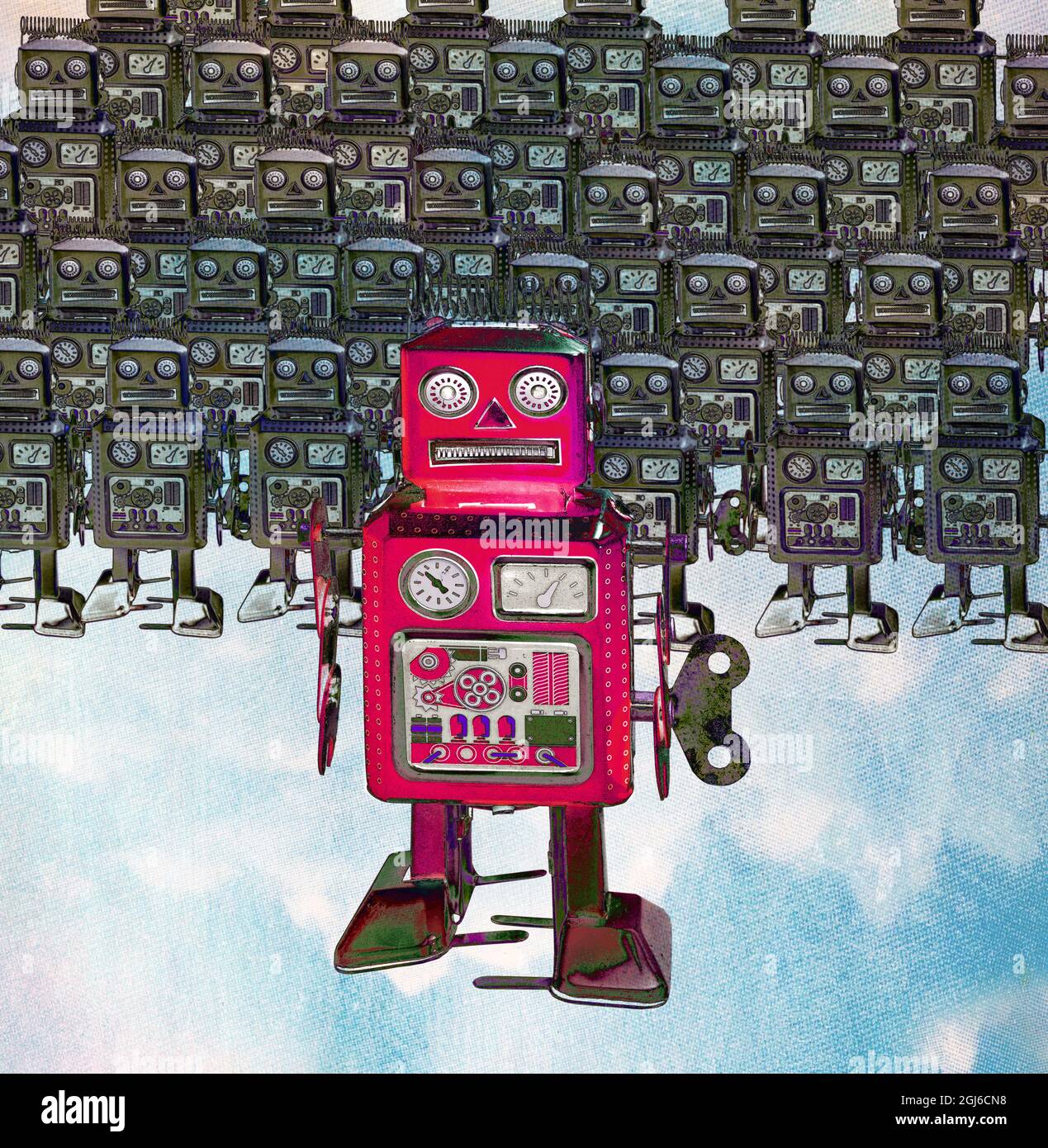 little red robot is ahead of the crowd isolated on white Stock Photo ...