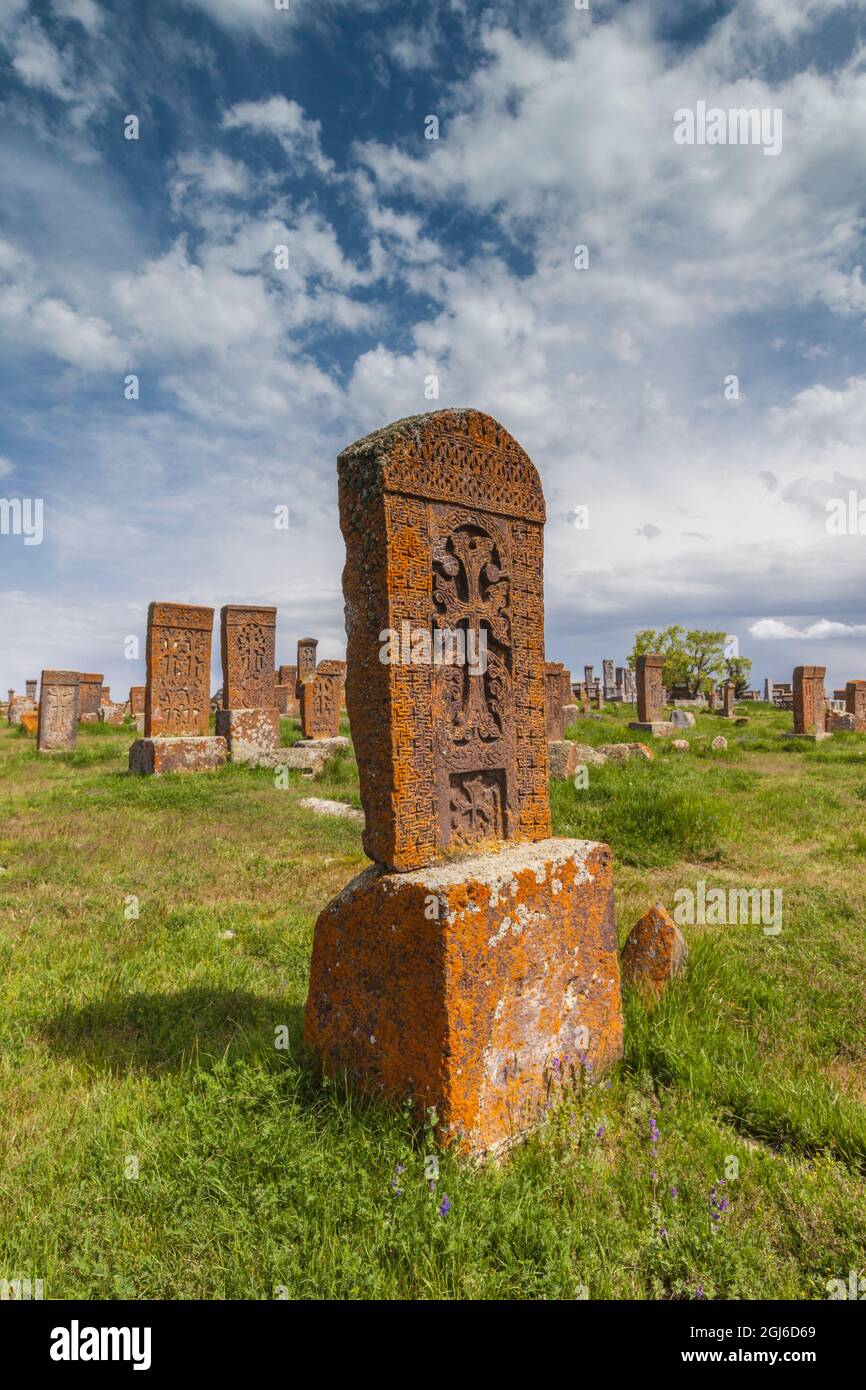 Armenia, Noratus. Town cemetery, ancient Khachkar monuments Stock Photo ...
