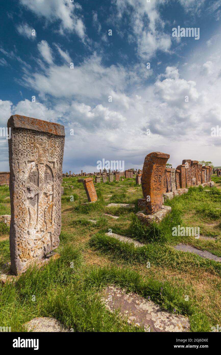 Armenia, Noratus. Town cemetery, ancient Khachkar monuments Stock Photo ...