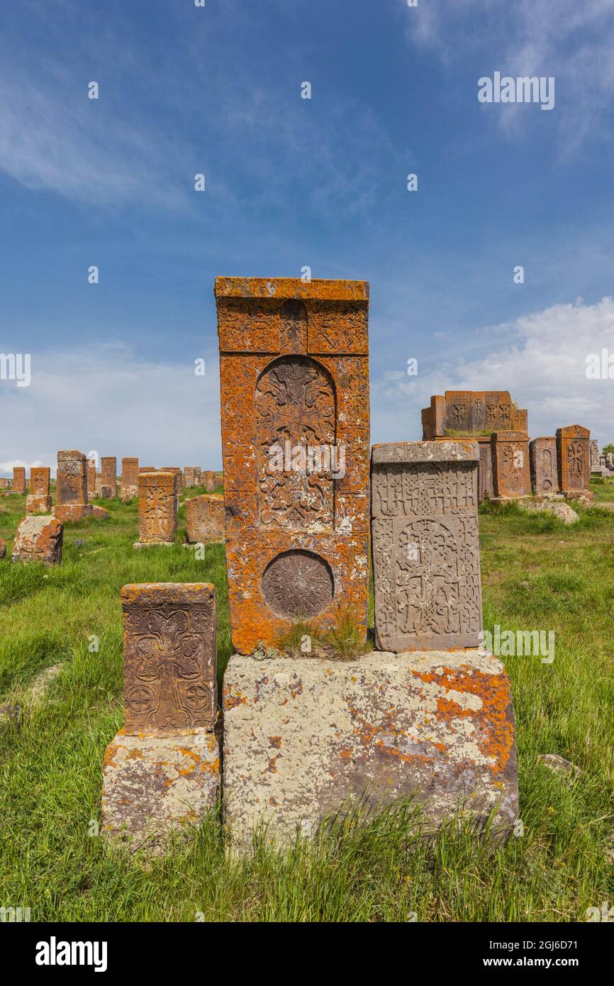Armenia, Noratus. Town cemetery, ancient Khachkar monuments Stock Photo ...