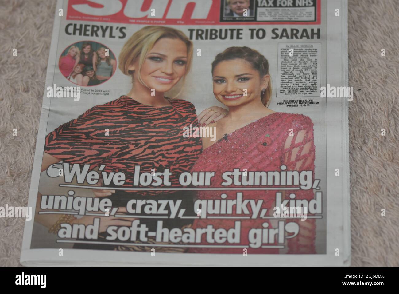 A front page of a British newspaper reporting on the death of Sarah ...