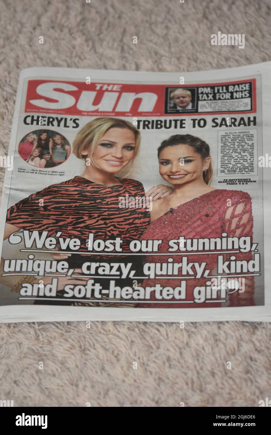 A front page of a British newspaper reporting on the death of Sarah ...