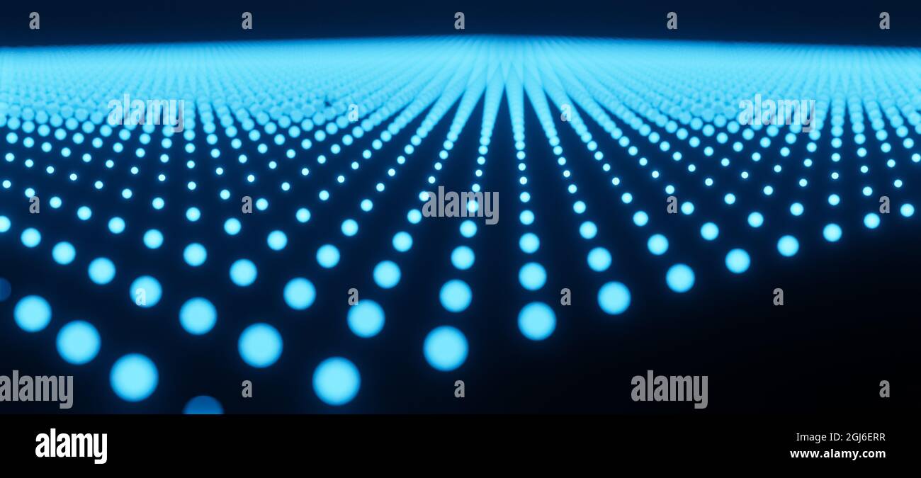 Blue abstract background with glowing dots or particles, visualization ...