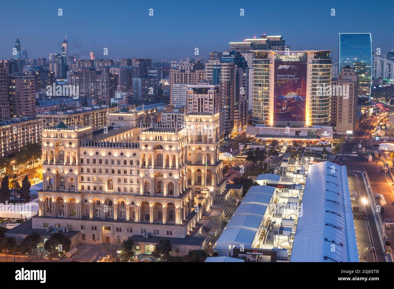 Azerbaijan, Baku. Skyline with Dom Soviet Government House Stock Photo ...