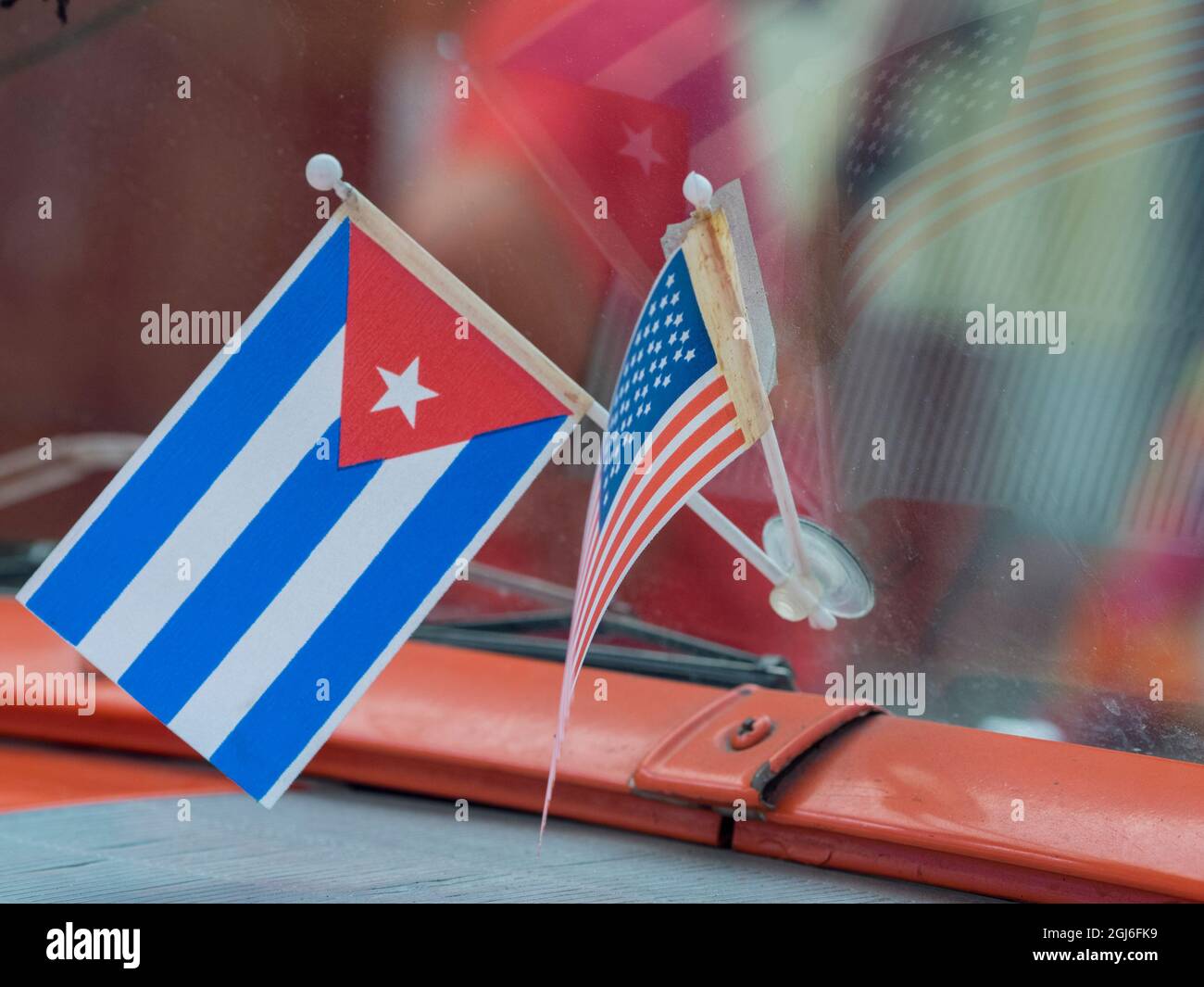 Cuba, Havana, Havana Vieja (Old Havana), Cuban and US flags on ...