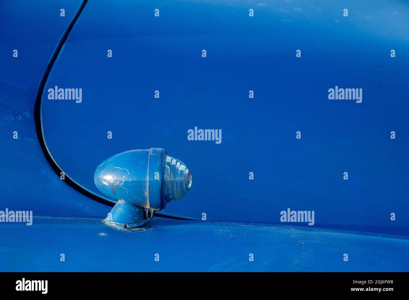 Detail of read tail light on a classic blue American car in Vieja ...