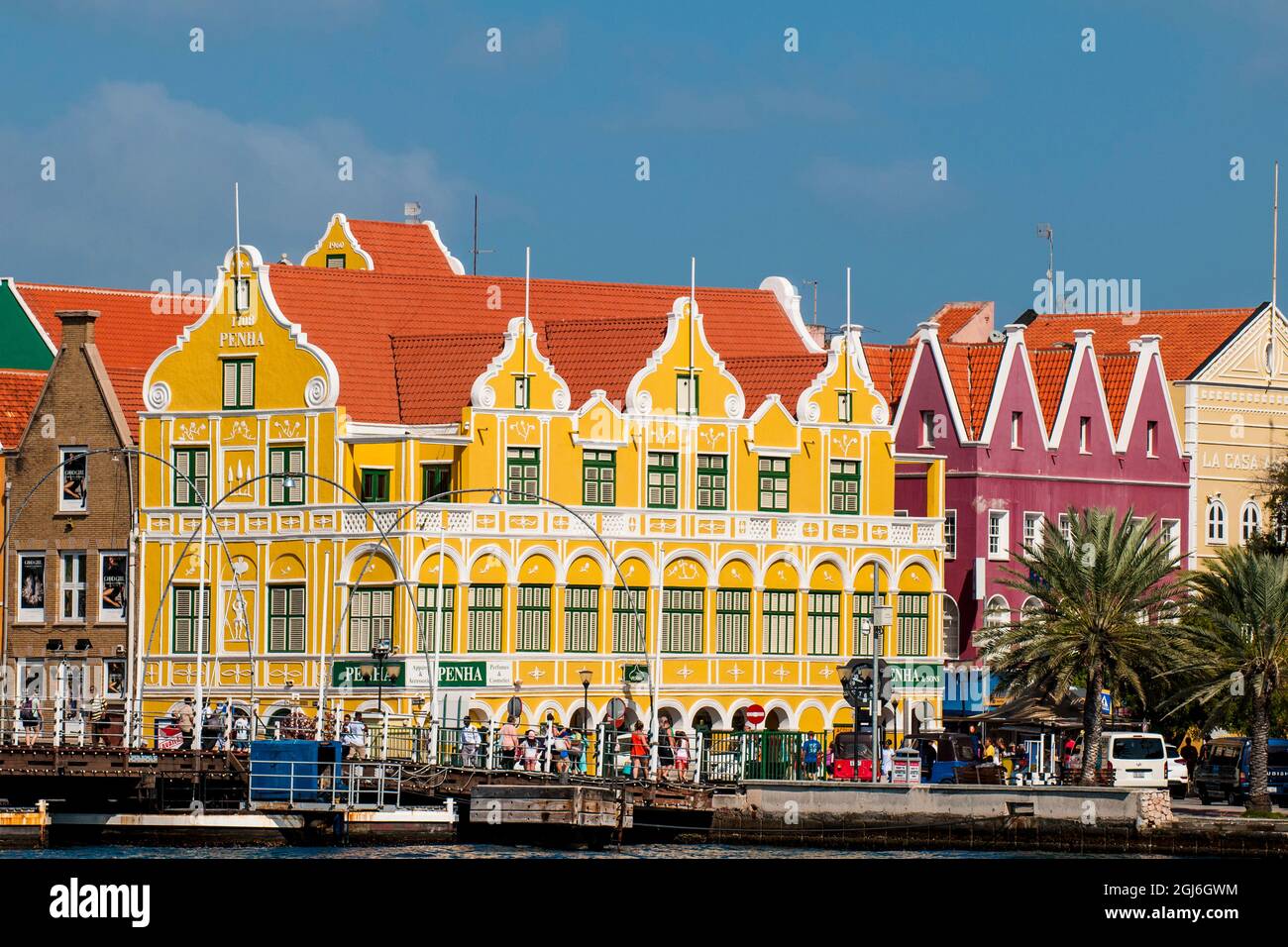 Colorful buildings, architecture in capital city Willemstad, Curacao ...