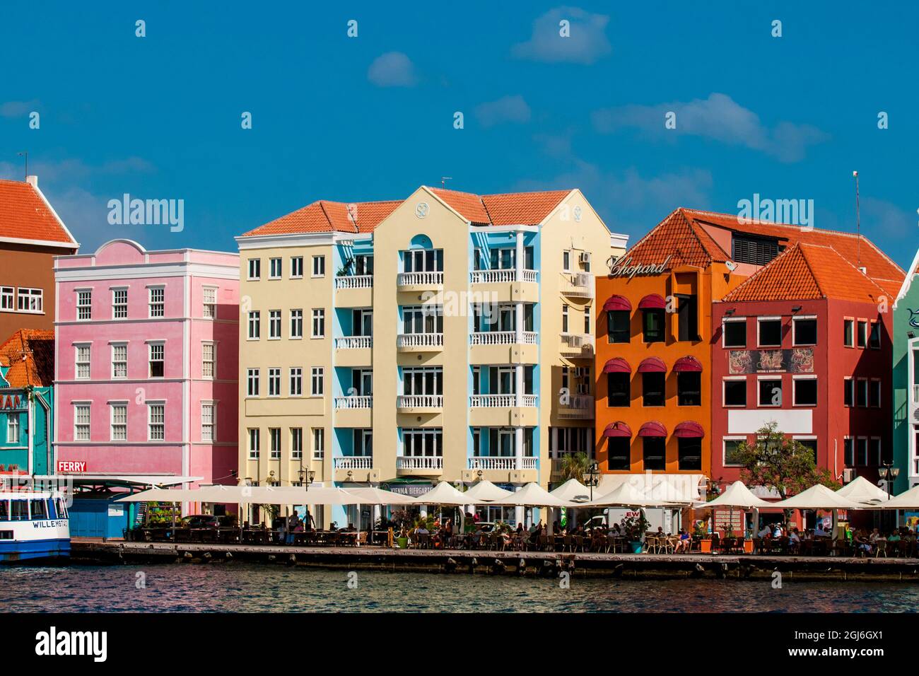 Colorful buildings, architecture in capital city Willemstad, Curacao ...