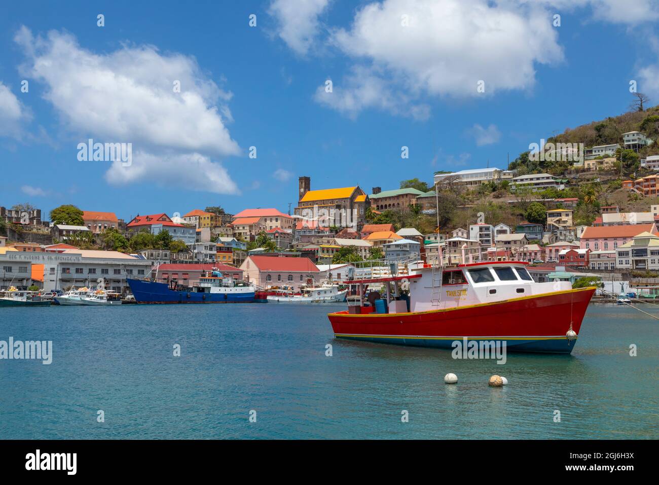 Caribbean, Grenada, St. George's. Boats in The Carenage harbor. Credit ...