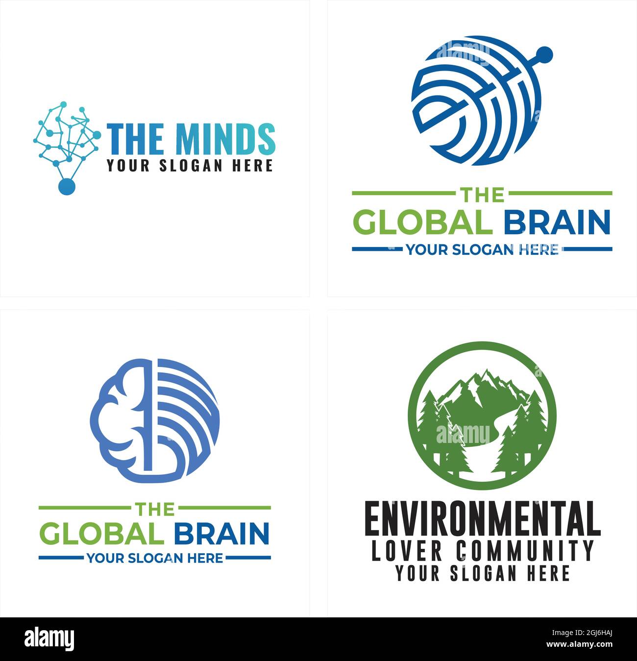 Environmental brain tech global mountain logo design Stock Vector Image ...
