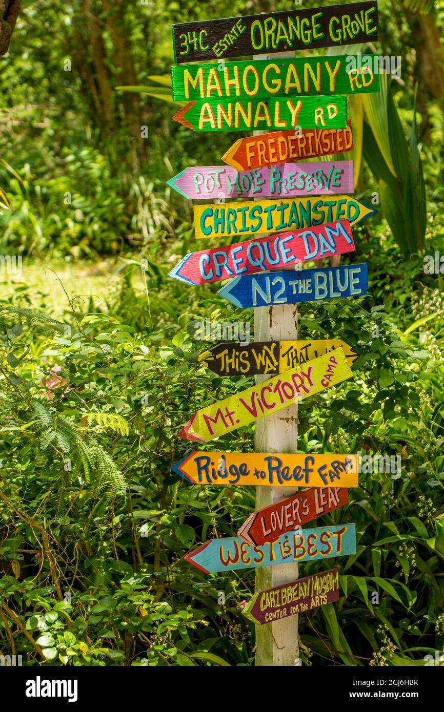 Rainforest signpost, St. Croix, US Virgin Islands Stock Photo - Alamy